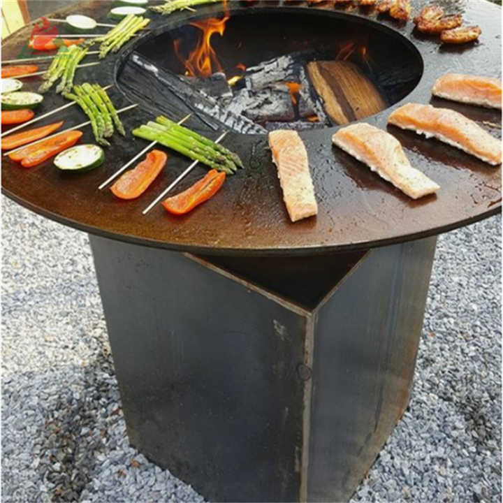 Wood Burning Fire Pit Cooking Plate - Corten Steel BBQ
