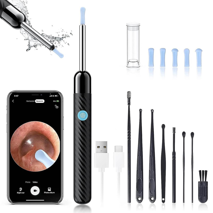 X6-Black Ear Cleaner Kit Ear Camera Wax Removal Tool with Camera LED ...