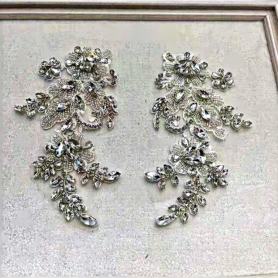 Glass Rhinestone Bead Pair Flower DIY Wedding Dress Coat Mother's ...