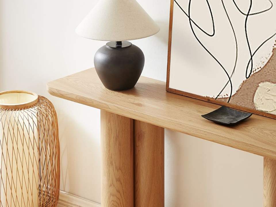 AJUNION meja konsol kayu minimalis, furnitur dekoratif rumah lorong ...