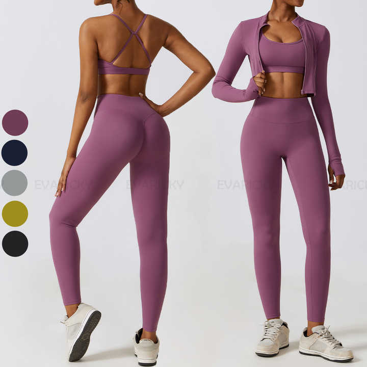 Ladies 3 Piece Suit Leggings Workout Yoga Set Women Clothing Detachable Padded Halter Sports Bra ...