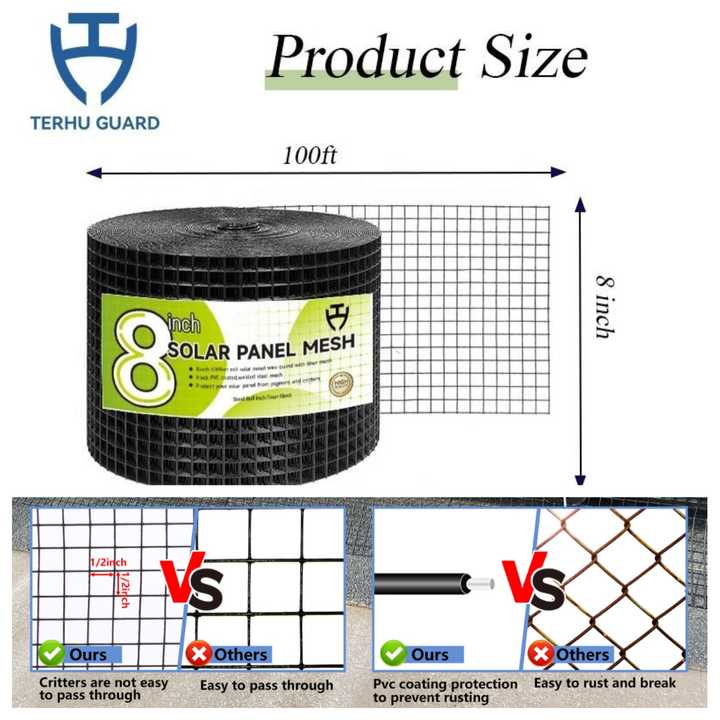 Solar Panel Bird Wire Mesh Barrier PVC Coated Weather-Resistant 8''x1 ...