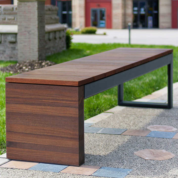 Universal Design Outdoor Bench Metal Base and Wooden Seating High Bench ...