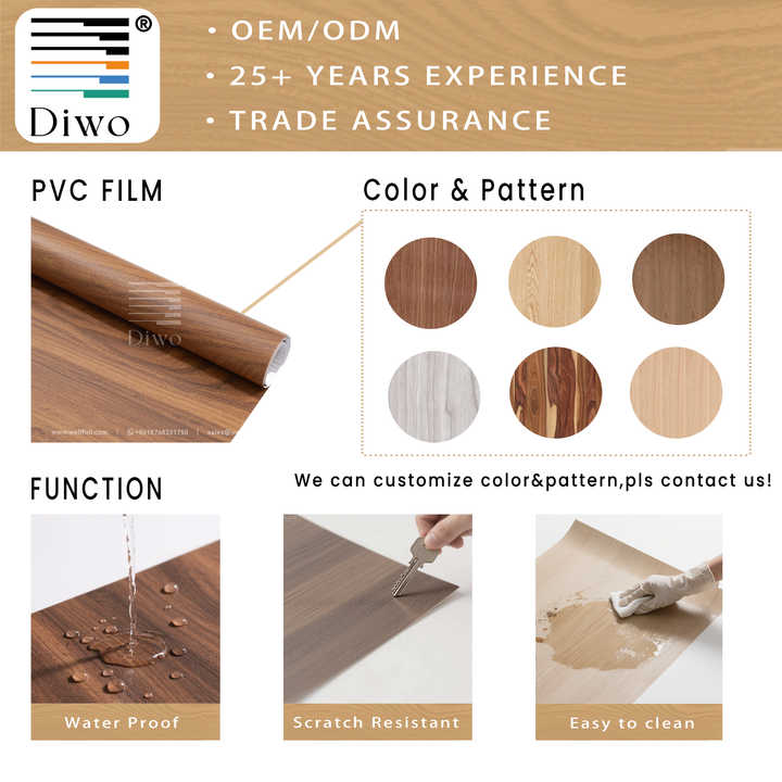 Diwo Wood Grain PVC Film Roll for Wardrobe Doors Office Desks High ...