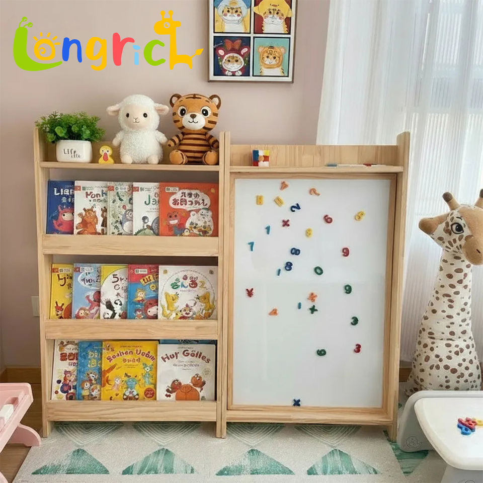 Modern Wooden Kids Bookshelf and Drawing Board for Playroom Bedroom ...