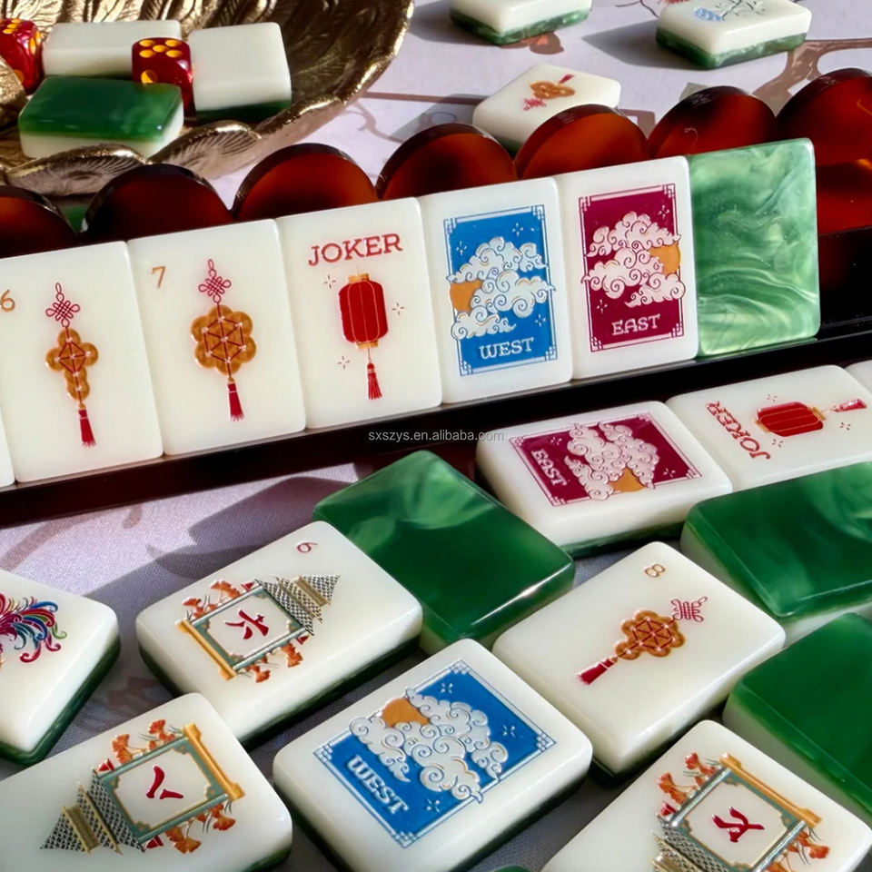 Modern American Mahjong Tiles Customizable 4-Player Green Acrylic ...