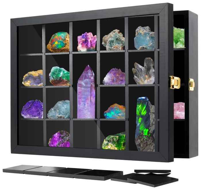 Adjustable Rock Display Case, Wall Wooden Crystal Organizer for Stones ...
