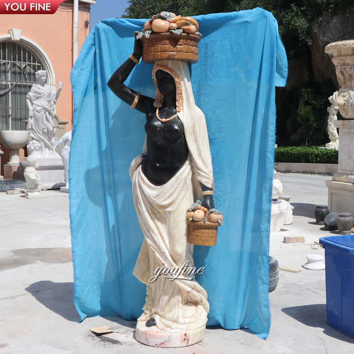 Garden Life-Size Marble Black African Woman Statue by YOUFINE