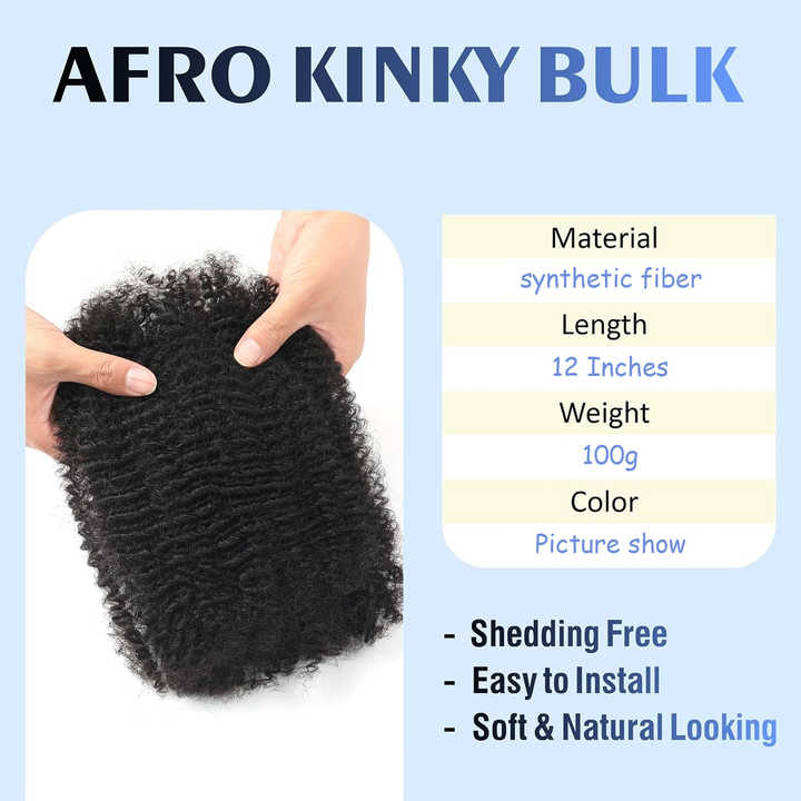High Quality 100g 12inch Afro Kinky Bulk Hair Extension Synthetic Fiber ...
