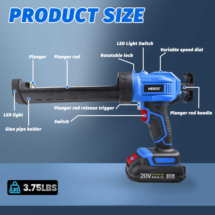 HERZO 18V Portable Industrial Cordless Glass Glue Gun Lithium Battery ...