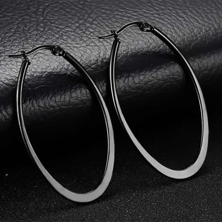XR Jewelry Hoop Earrings - Black Polished Stainless Steel