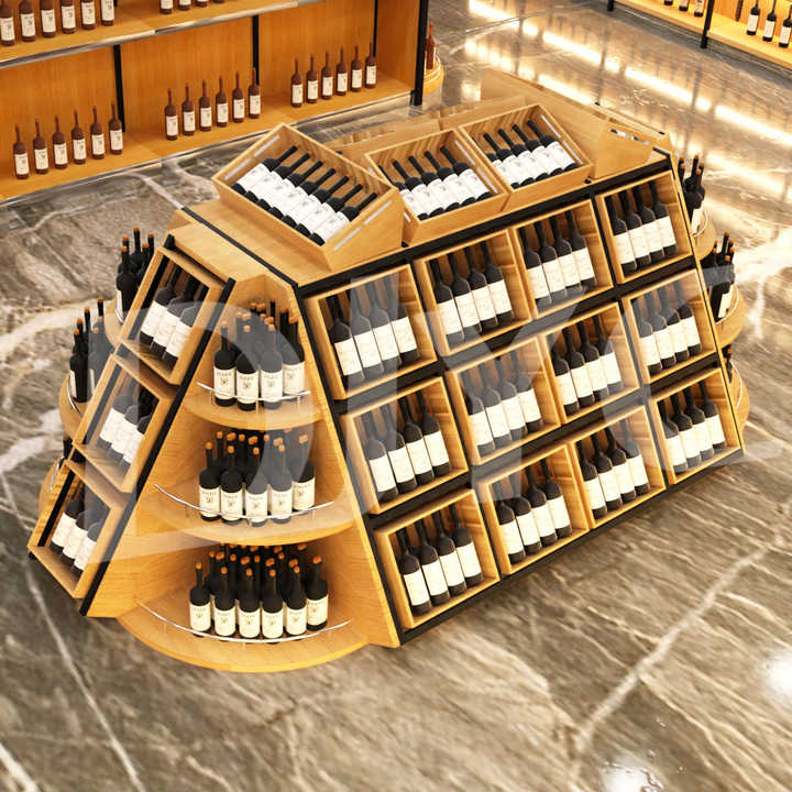 Wooden Display Gondola for Wine Shelf Rack - Supermarket
