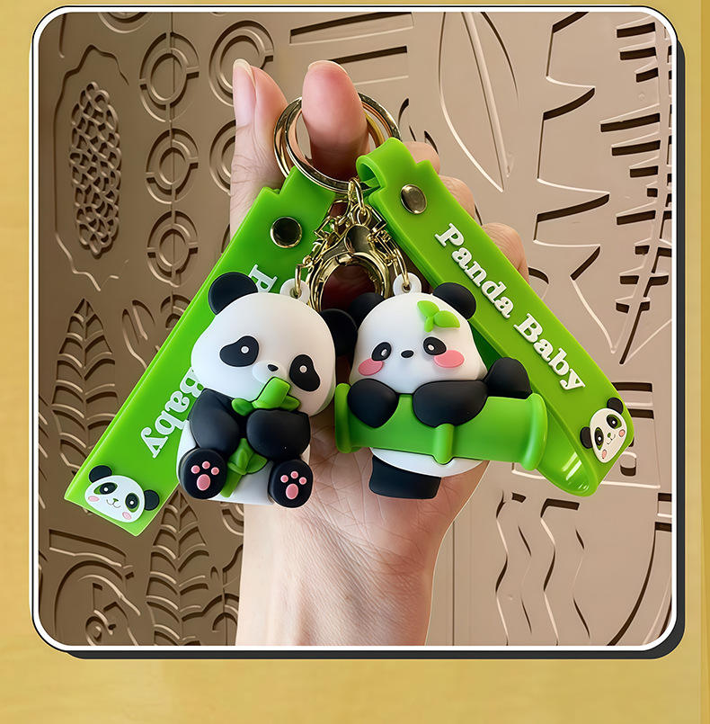 Cute 3D Panda Keychain with Bamboo Strap Cartoon Panda Charm Bag ...