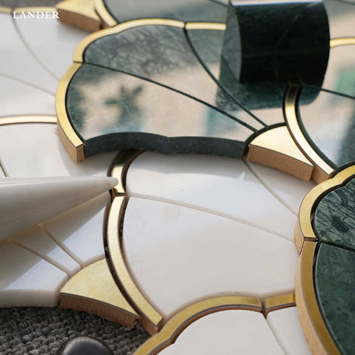 Lander Stone Waterjet Marble Mosaic Tiles for Bathrooms