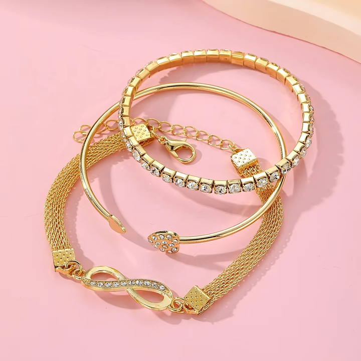3pcs/set Women's Stainless Steel Full Diamond Crystal Peach Heart Open ...