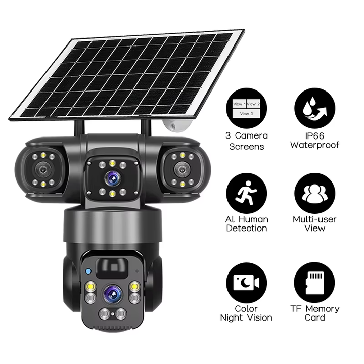 V380 Tripple Lens 4g Solar Camera Security with 4G Sim Card 12MP Indoor ...