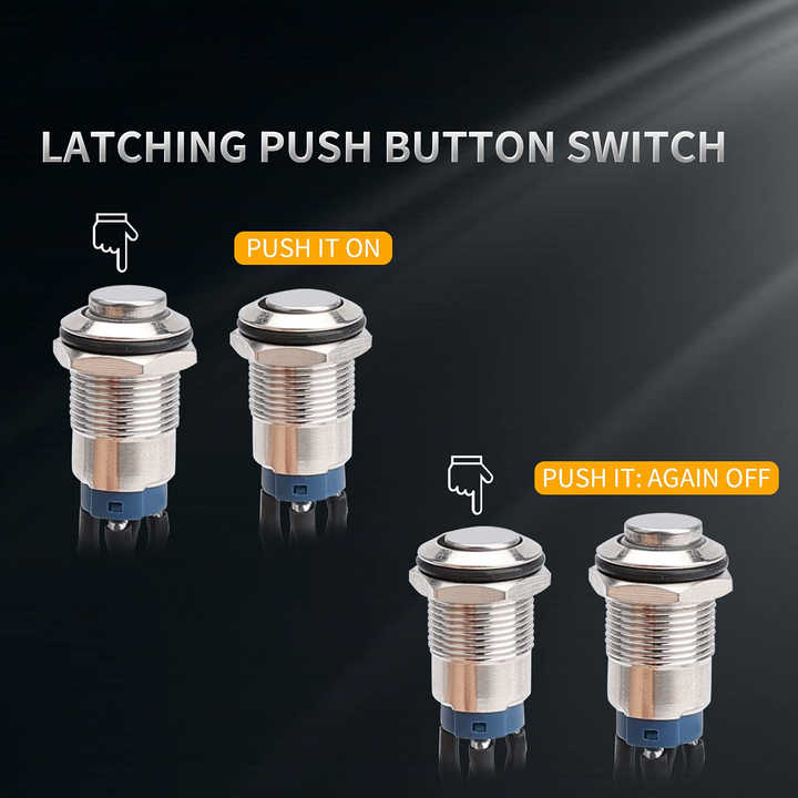 12mm Latching Led Push Button Silver Shell with Pre-Wiring, IP65 ...