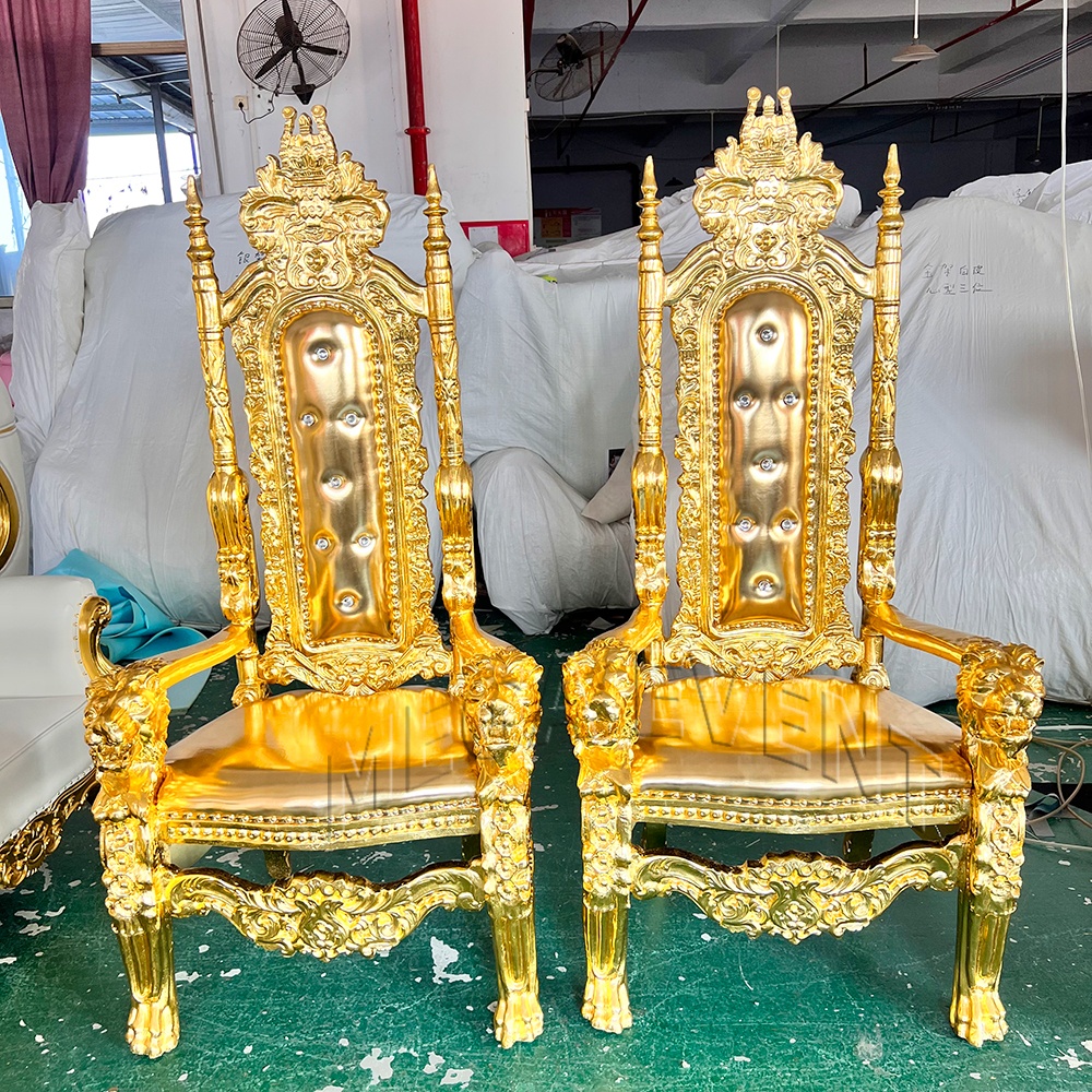 Wholesale gold leather throne chair for events luxury Wedding throne chair for bride and groom giant wooden king throne chair
