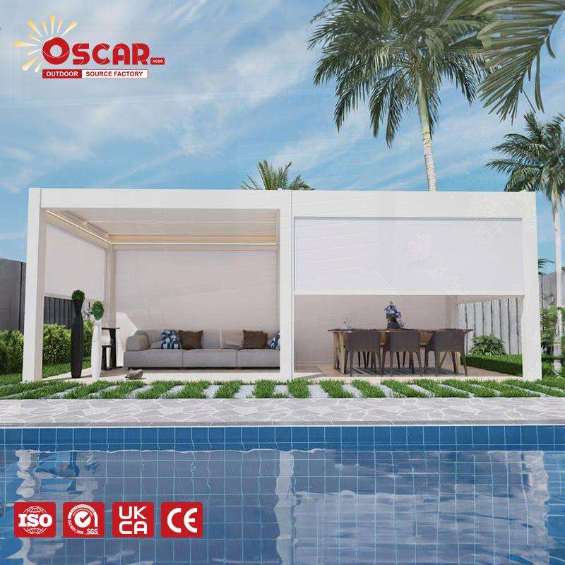 Electric Retractable Folding Louver Canopy Bioclimatic Cover Outdoor ...