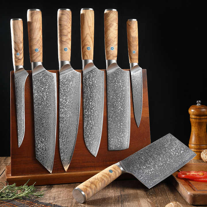 Professional High Damascus Modern Kitchen Knife Set with Wood Handle ...