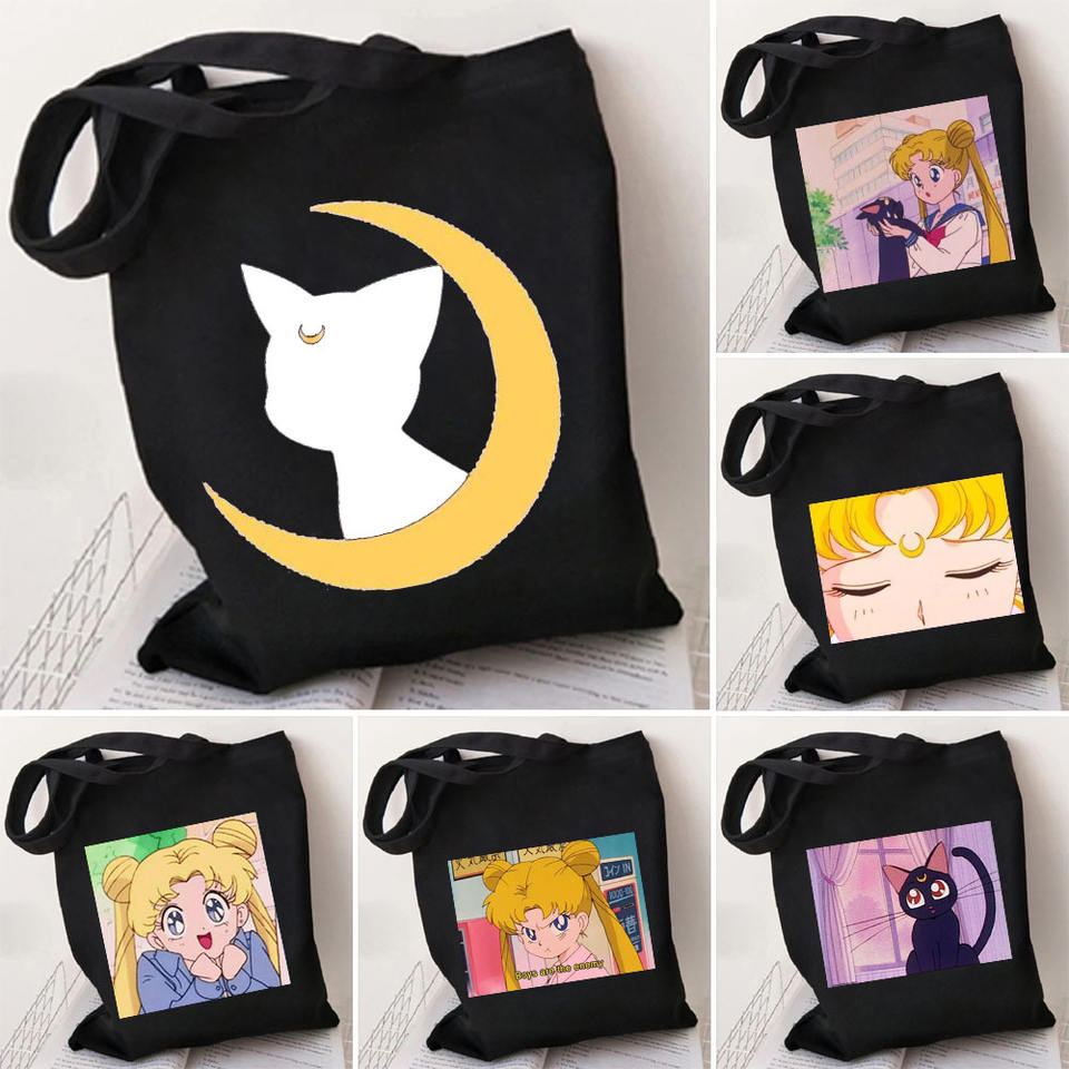 Sailor Moon Luna Cat Canvas Tote Bag Anime Print Shoulder Bag Eco ...