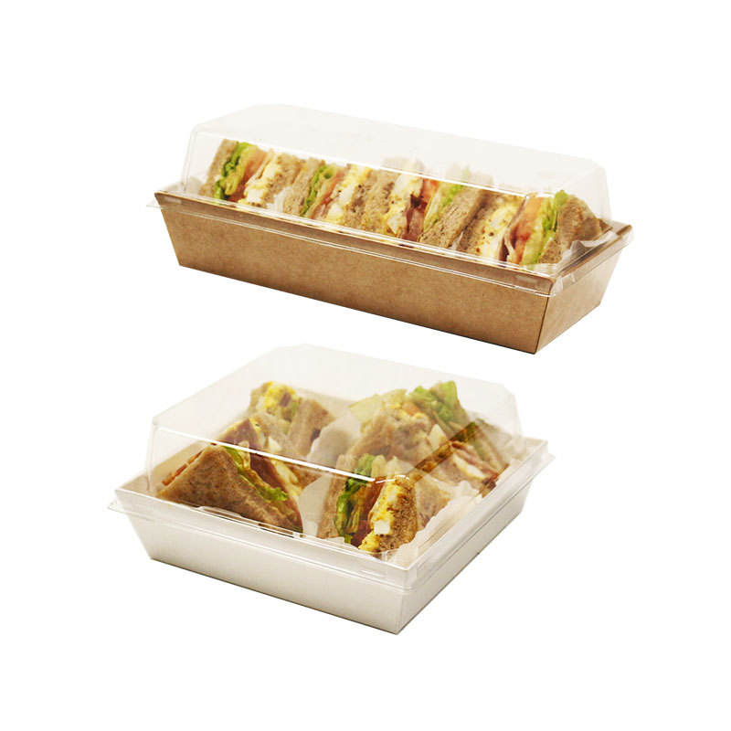 Takeaway Food Grade Recyclable Kraft Paper Sandwich Container Tray Rectangular with Handle and ...