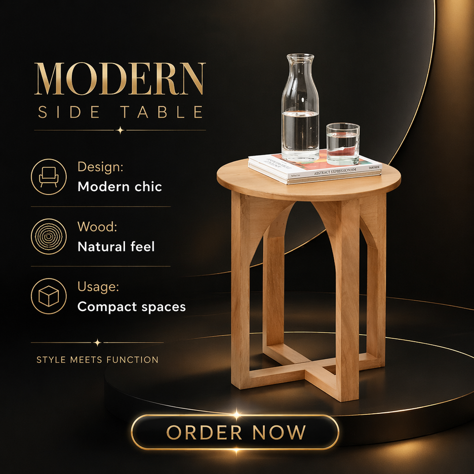 Modern Round Kiln-Dried Solid Wood End Table with Soft Edges for Living ...