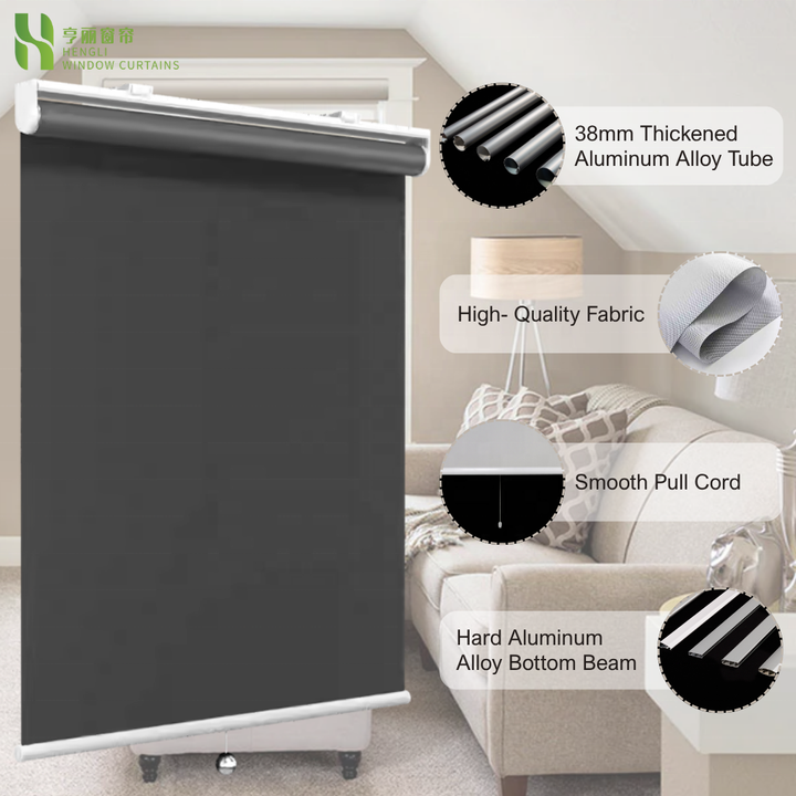 Henglics 100% Blackout Plain Pull Cord Spring Control Roller Shades ...