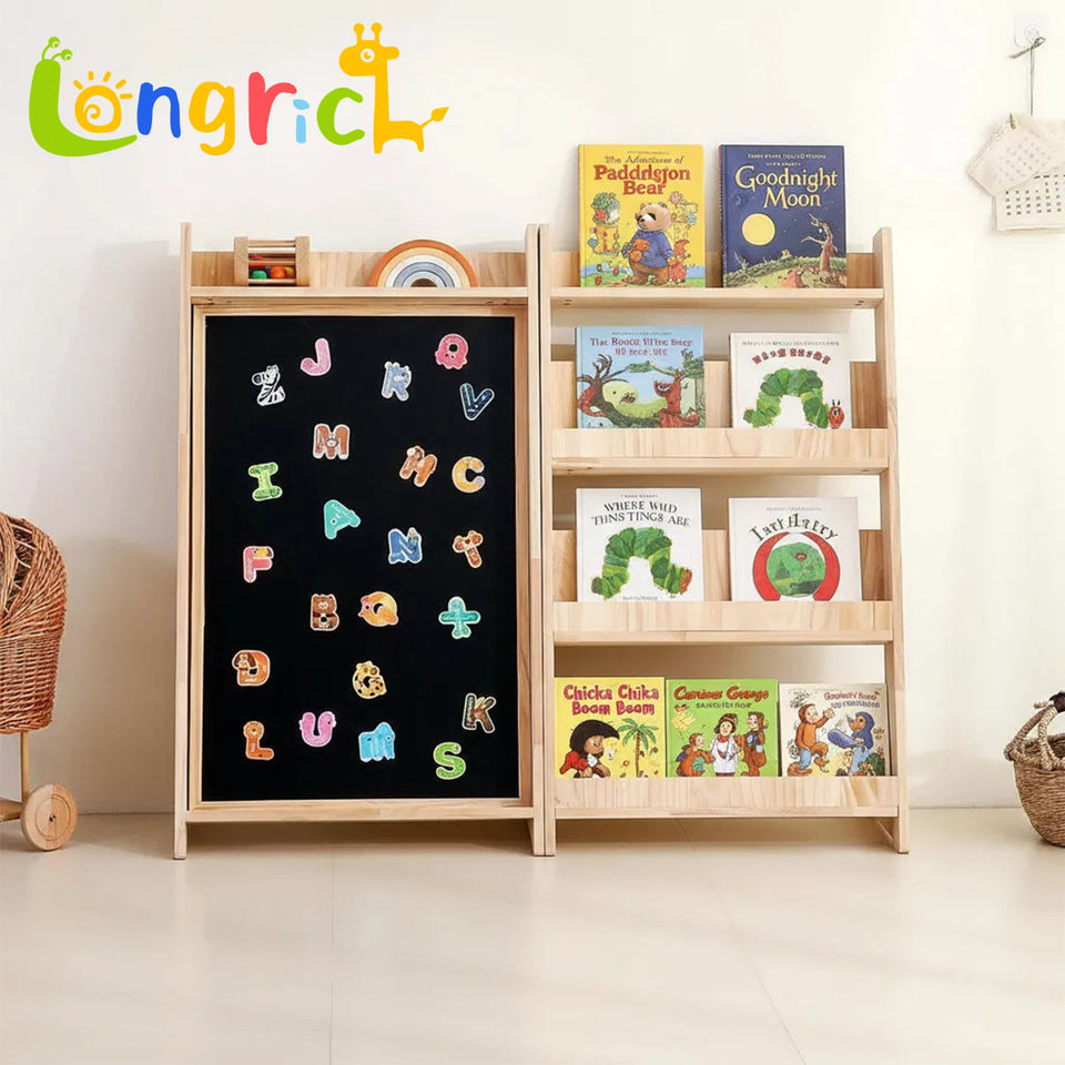 Modern Wooden Kids Bookshelf and Drawing Board for Playroom Bedroom ...