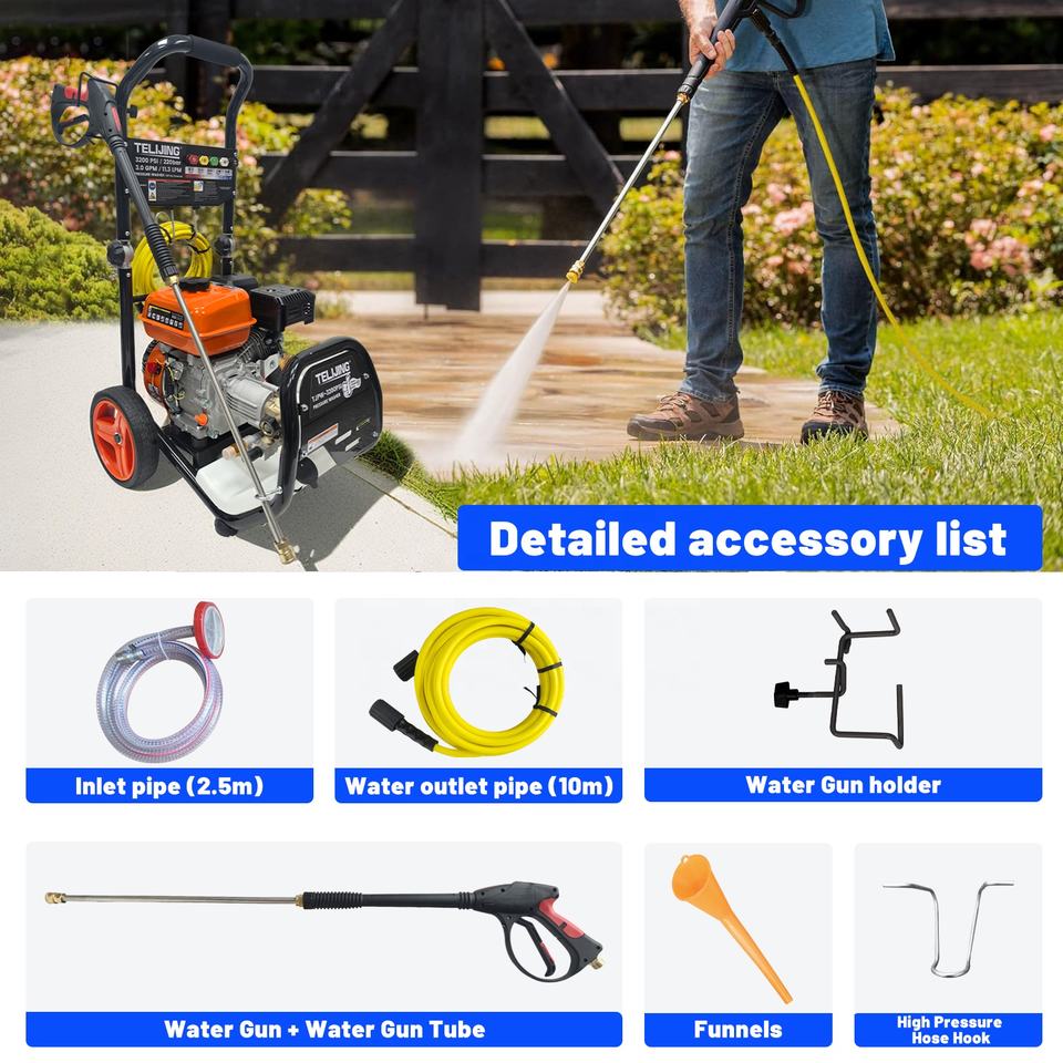 New Upgraded Folding 3200PSI High Pressure Washer Copper Pump Head ...