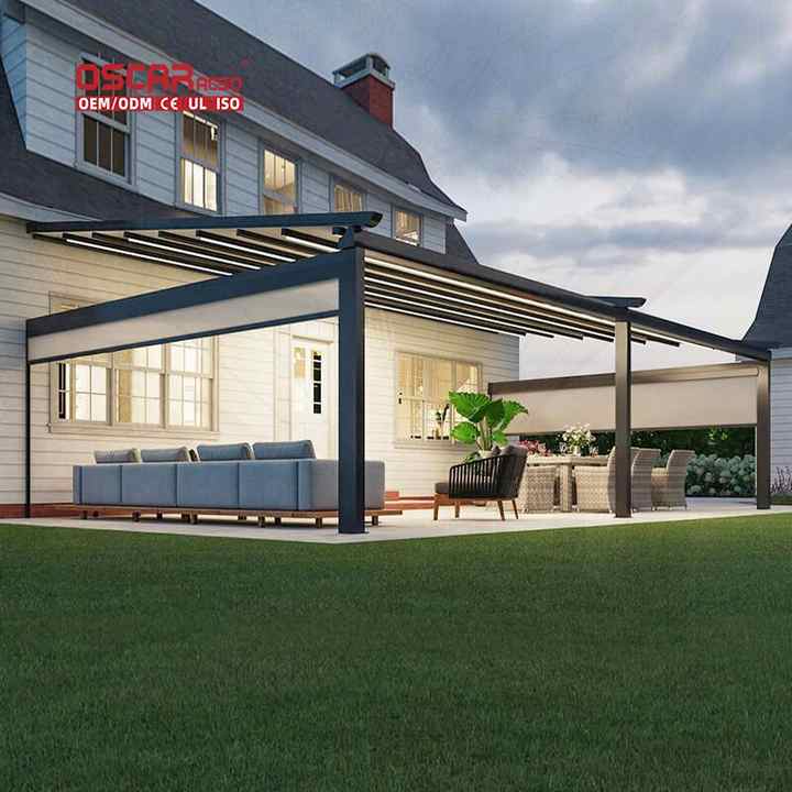 Motorized Folding Roof Pergola Retractable Smart System Outdoor Garden ...