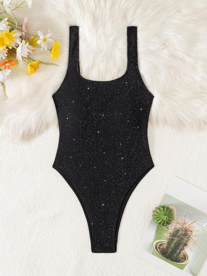 Red Glitter Sparkling Cut Out Backless One Piece Swimsuit Women ...