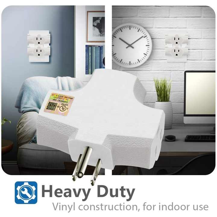 TRIPLE OUTLET GROUNDED CUBE ELECTRIC WALL 3 WAY TAP POWER ADAPTER