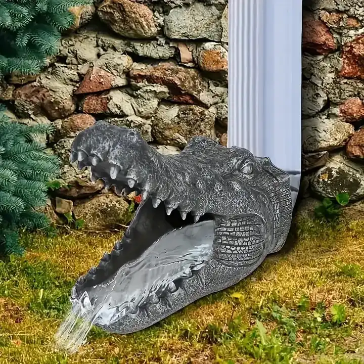 Realistic Alligator Resin Garden Splash Block - Outdoor Decorative ...