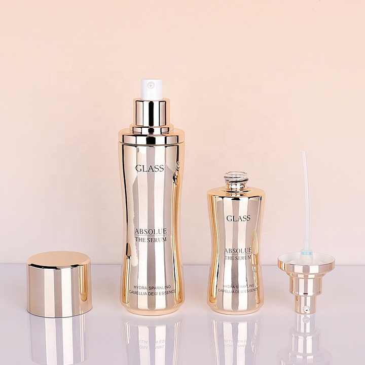 Custom Luxury Cosmetic Glass Bottle Set 20g 30g 40g 100g 40ml 100ml 120ml Gold Color Skincare ...