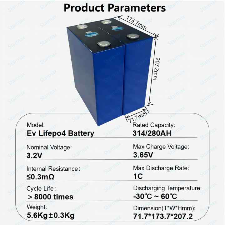 Starmax 8000 Cycles 330Ah 314Ah MB31 3.2v Lifepo4 Battery Cells 48V Lithium Ion Home Solar ...