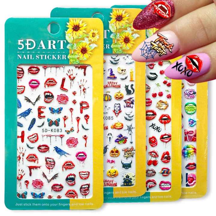 Qianya 5D Halloween Nail Sticker - Festive Christmas Art