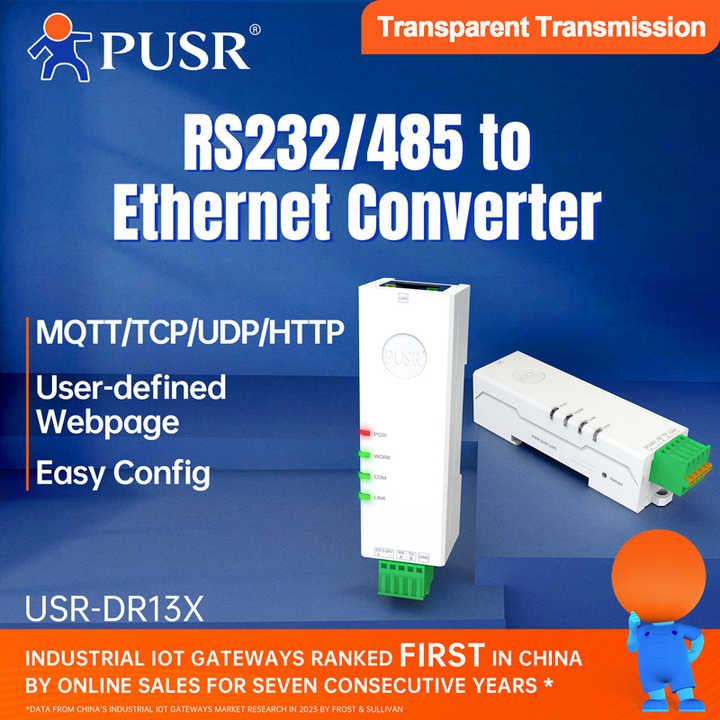 PUSR DIN Rail RS485 RS232 to Ethernet Modbus Gateway Bidirectional ...
