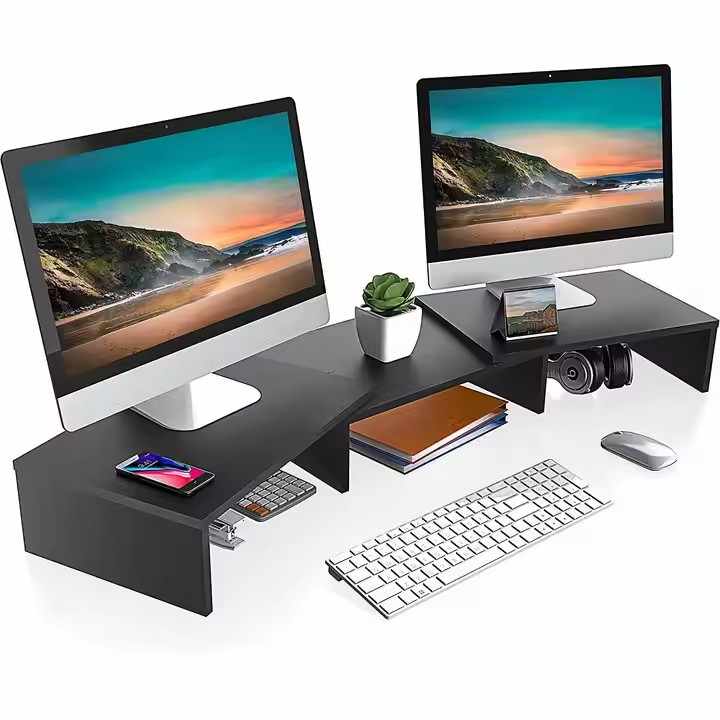 Dual Extendable Monitor Riser - Durable Office Desk Shelf