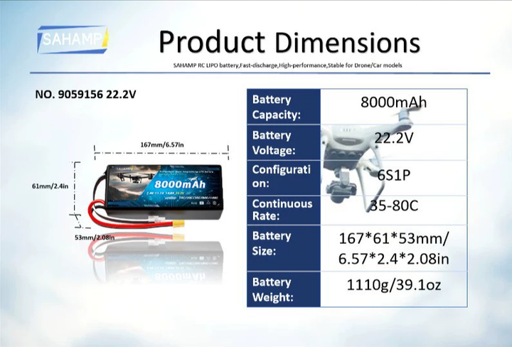 High Energy Density 8000mAh 6S UAV Battery Pack 340Wh/Kg Solid State Lithium Ion 177.6Wh Drone ...