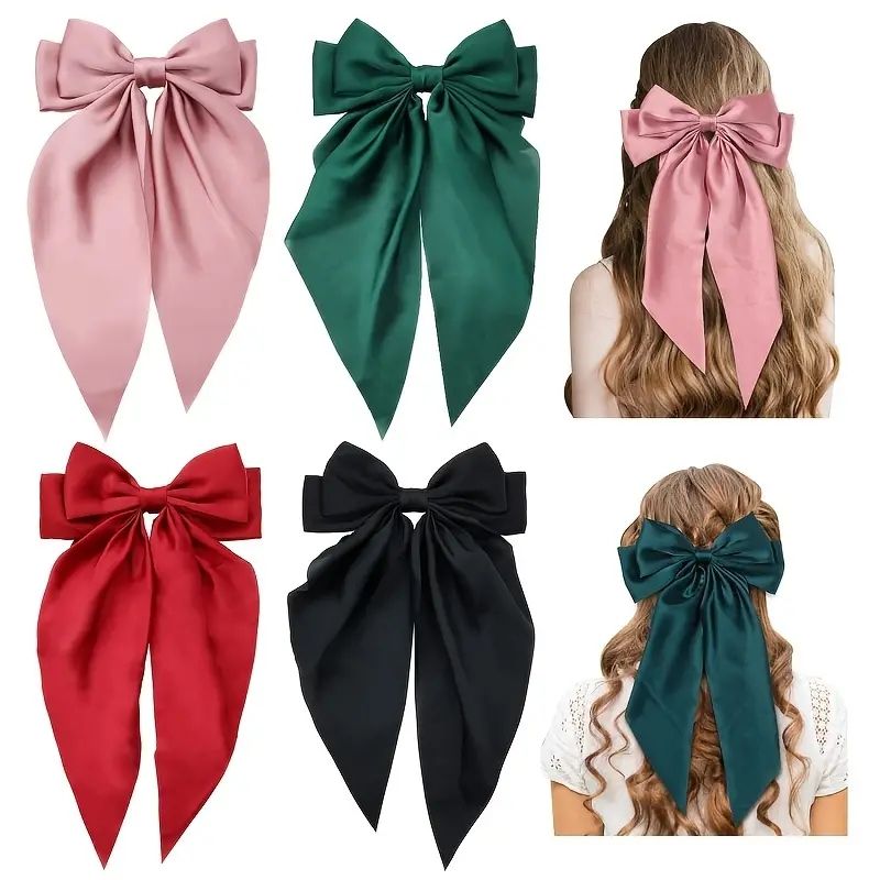Elegant Silk Fabric Long Bow Girl Hair Clip Accessories