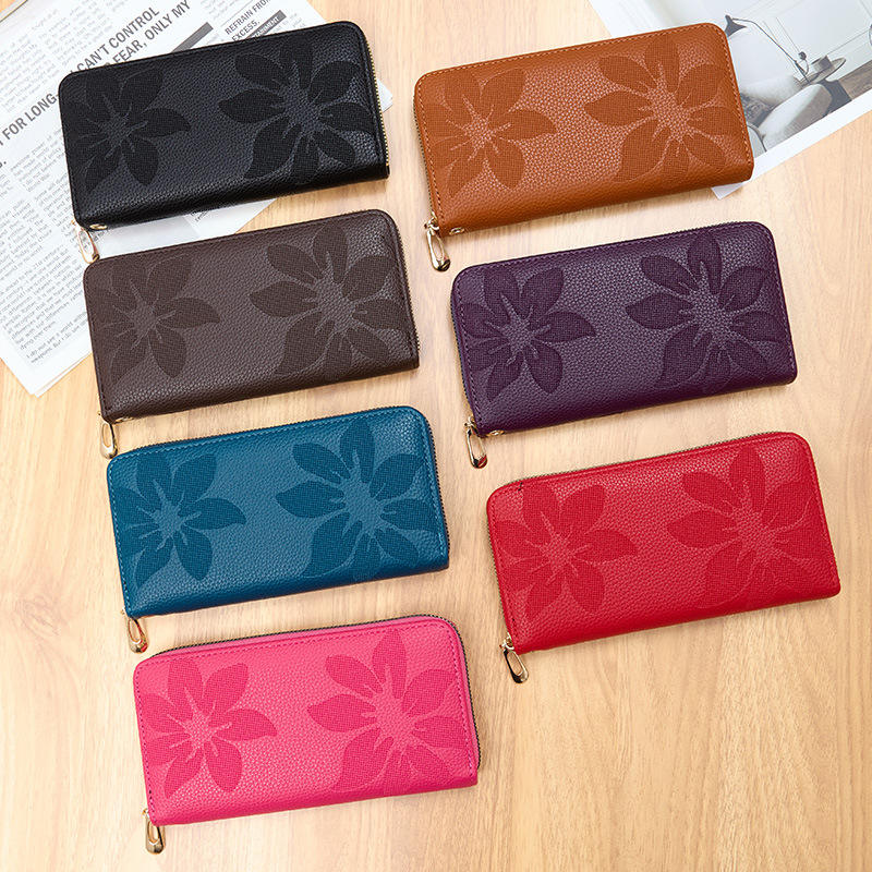 Female Wallet Long Clutch Bag Urban Simple Style Flower Texture Purse ...