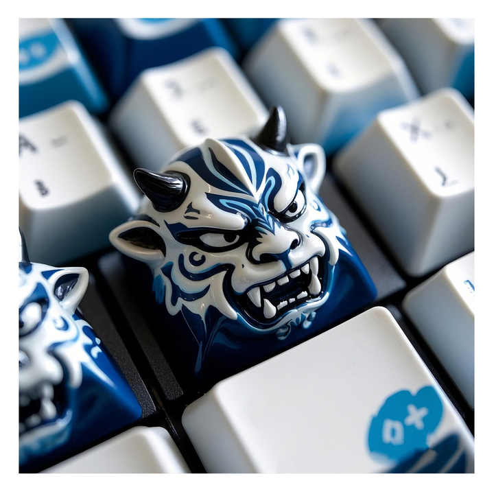 Custom 3D Printed Mythical Beast - Themed Keyboard Keycaps with Blue ...