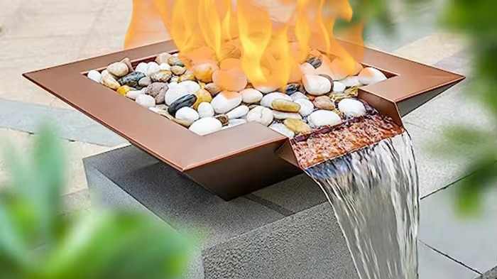 Corten Steel Gas Fire Pit Garden Water Feature Fountain Natural Gas ...