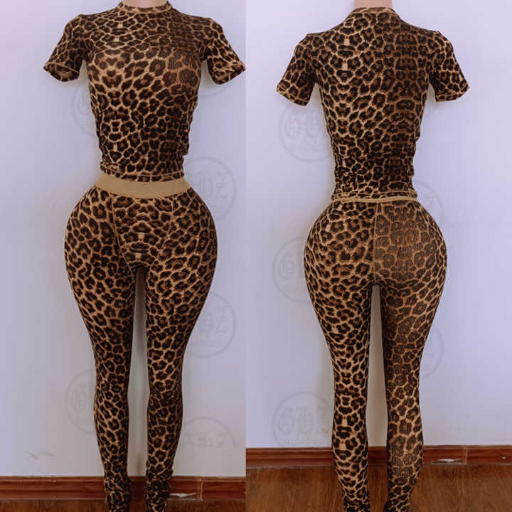 Spring Summer Casual Sexy Modest Leopard Print Two Piece Cotton ...