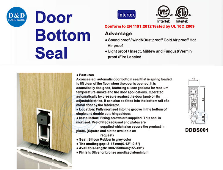 Fire Rated UL10C Mortise Concealed Threshold Door Bottom Seal Automatic ...