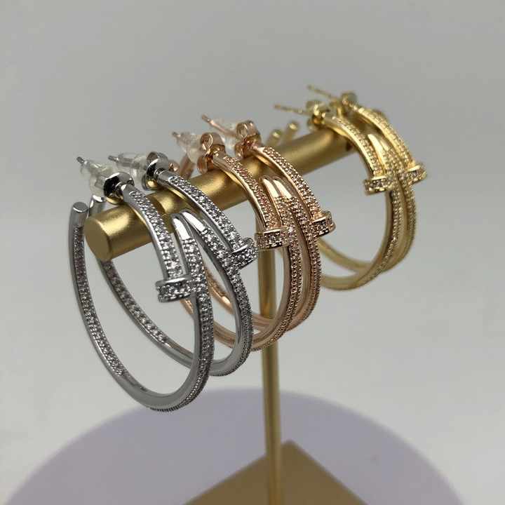 2024 High Quality 18k Gold Plated Zircon Hoop Earrings