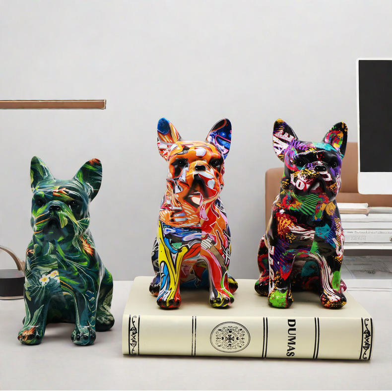 Graffiti French Bulldog Resin Statue Table Ornaments Colorful Animal ...