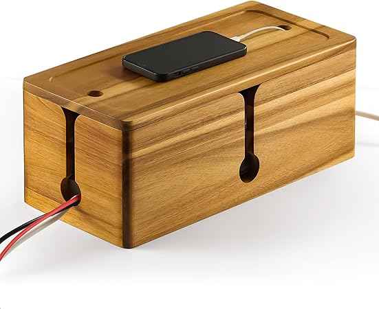 Acacia Wood Cable Management Box 3 Open Slots Large Cord Organizer for ...