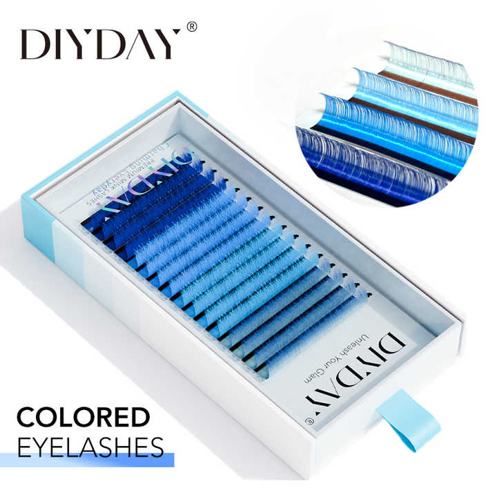 DIYDAY 16-Row Mixed Pink Blue Fluorescent Multicolor False Mink Eyelash ...